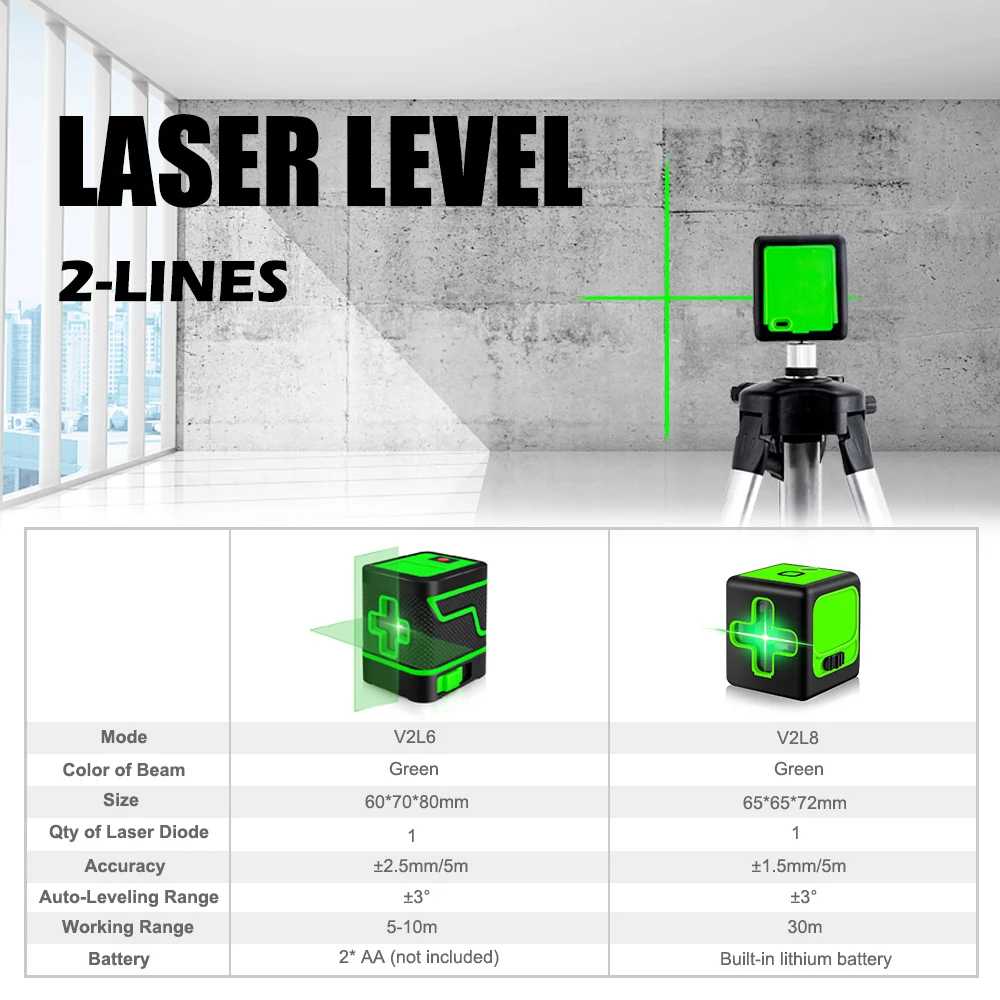 Accurate Line Laser Level Tool - 100ft Green Self Leveling