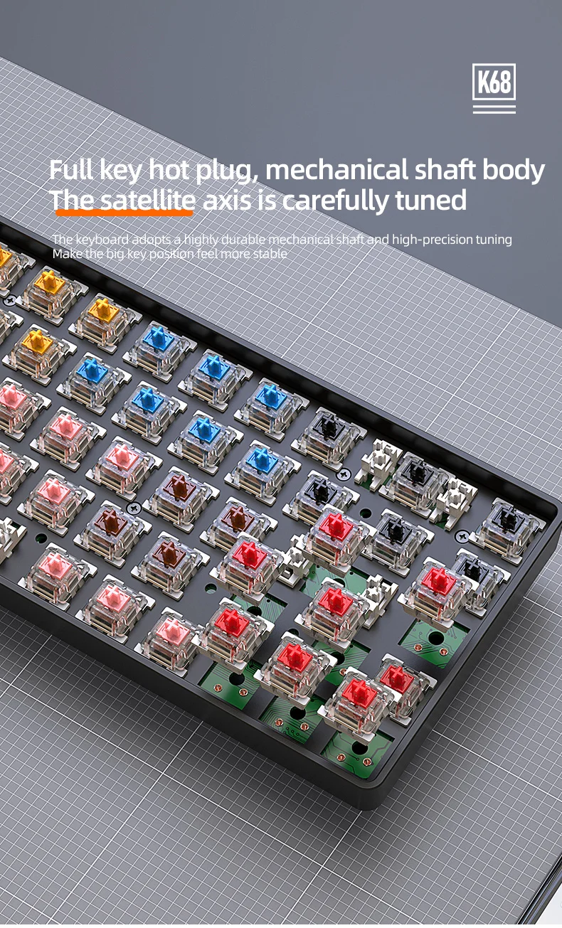 K68 Gaming Mechanical Keyboard - 68 Keys, Dual-mode