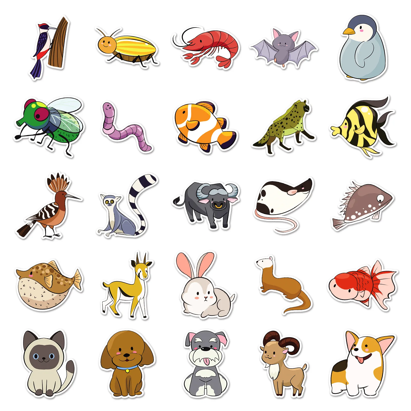50 original cartoon stick figure animal stickers Hand-painted cute ...