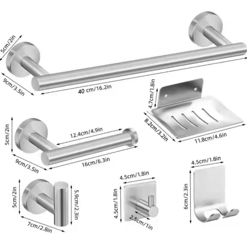 Modern Bathroom Vanity Accessories Set 6 Piece Stainless Steel Bath ...