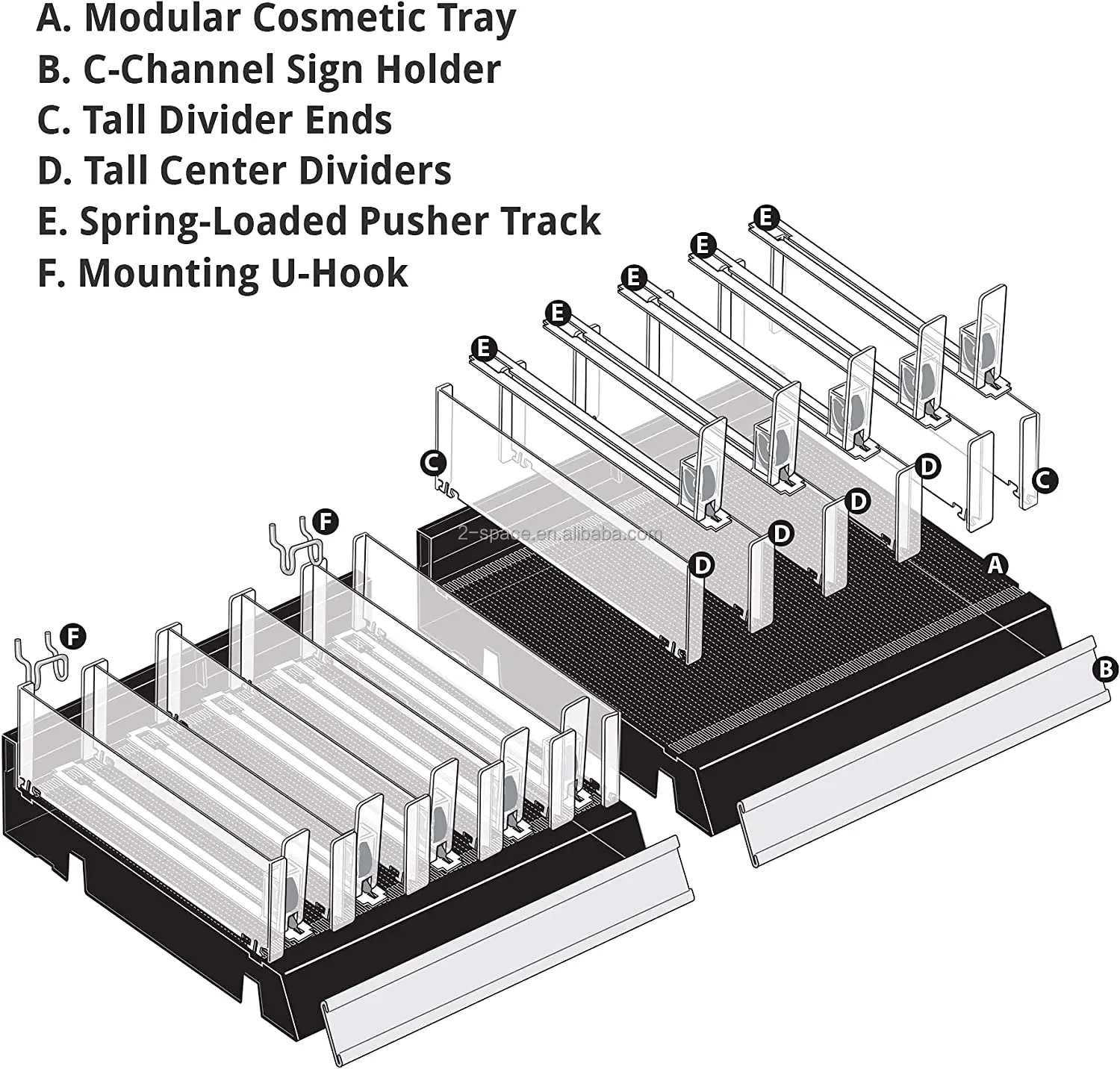 Customize Slot Size Black Adjustable Tall Divider Shelf Pusher Bin 10 ...