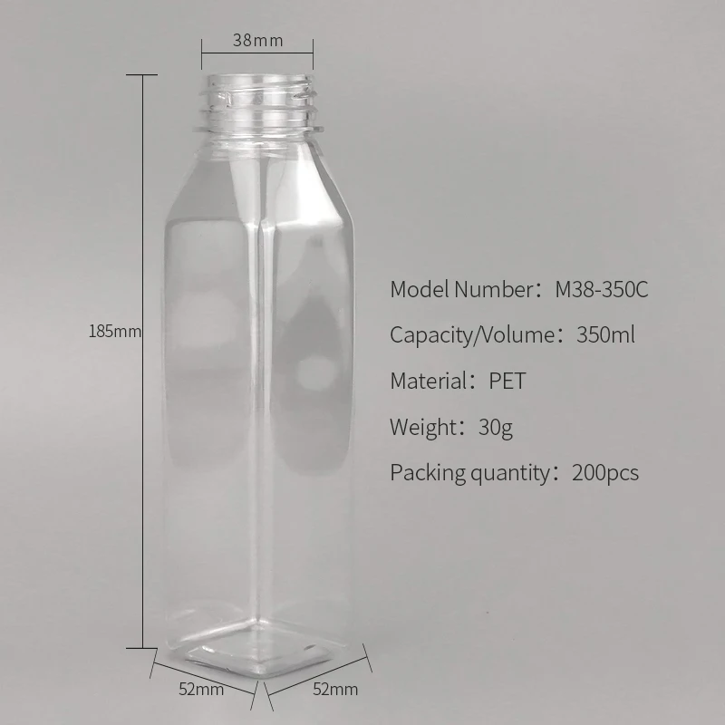 Custom 120ml 200ml 12oz 8oz 4oz Flat Clear Square Shape Plastic PET Juice Drinking Bottle With ...
