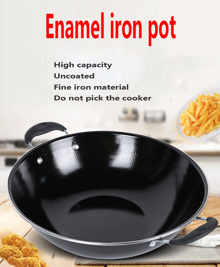 Large Cooking Healthy Enamel Wok Chinese Non-stick Big Giant Wok - Buy ...