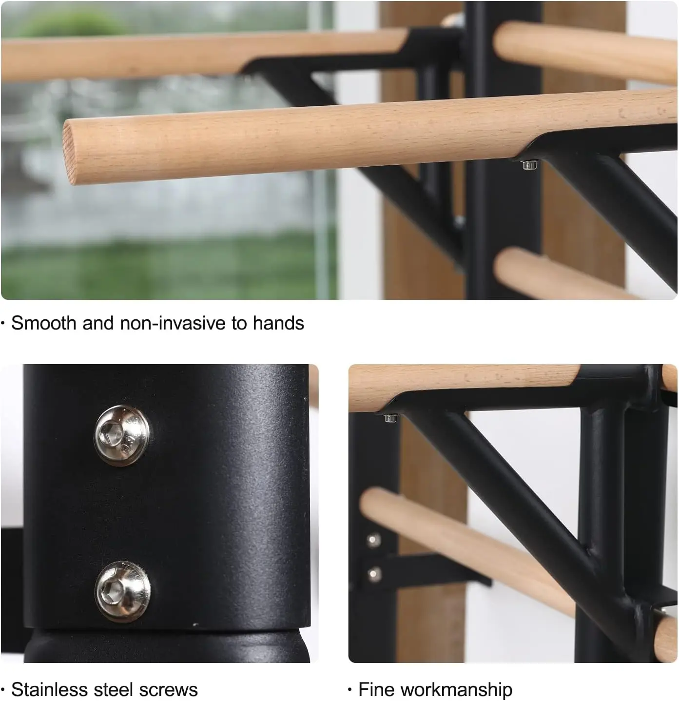 Wood Stall Bar Swedish Ladder Suspension Trainer with 9 Strategic Rods ...