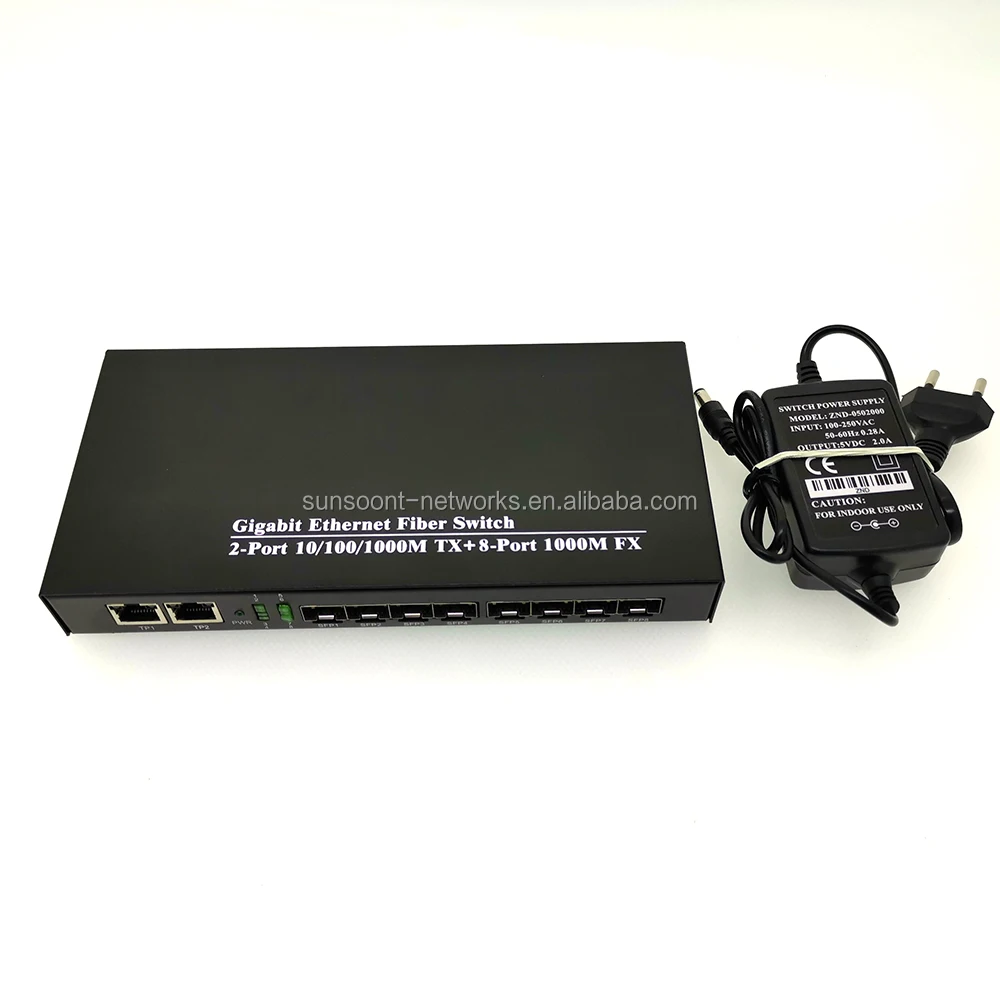 8-port SFP Fiber Switch 1.25G Fiber Port 2 RJ45 Uplink Port Optical ...