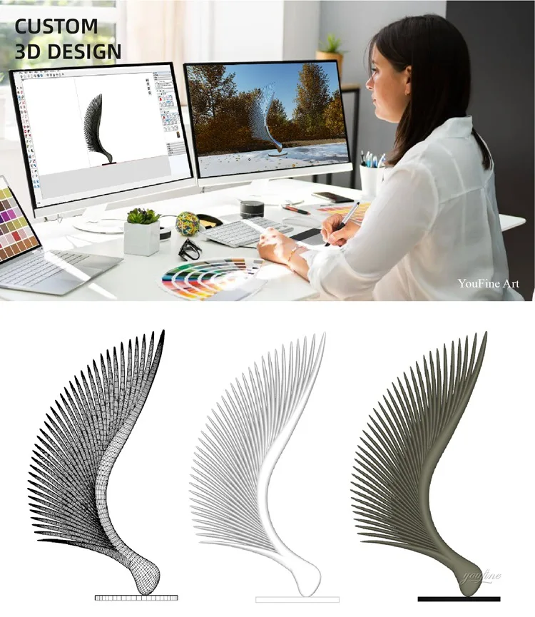 Outdoor Park Large Stainless Steel Bird Wing Sculpture