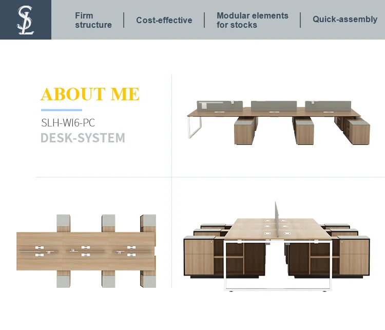 Wood Office Furniture 6 Person Workstation Desk Modern Office Table ...