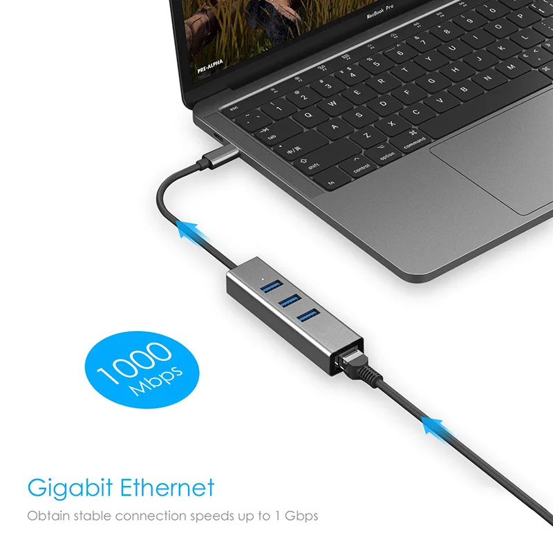 4 Port Ethernet Hub USB C to Lan Otg Adapter 4 in 1 USB Type C to RJ45 1000Mbps Data Hub USB 3.0 ...