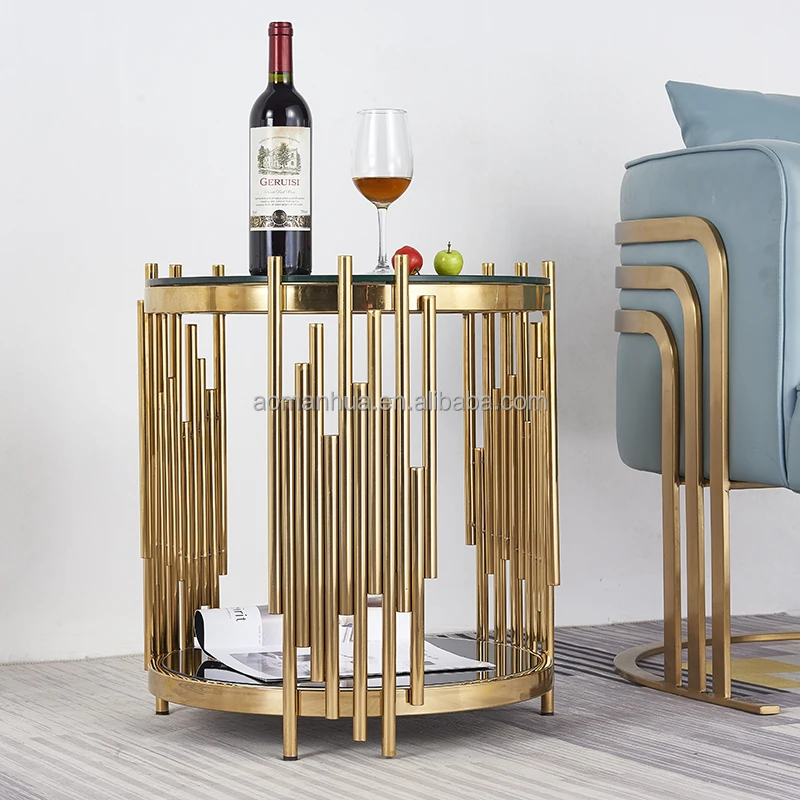 Retro Lobby Side Table Space Saving Stainless Steel Base End Table ...