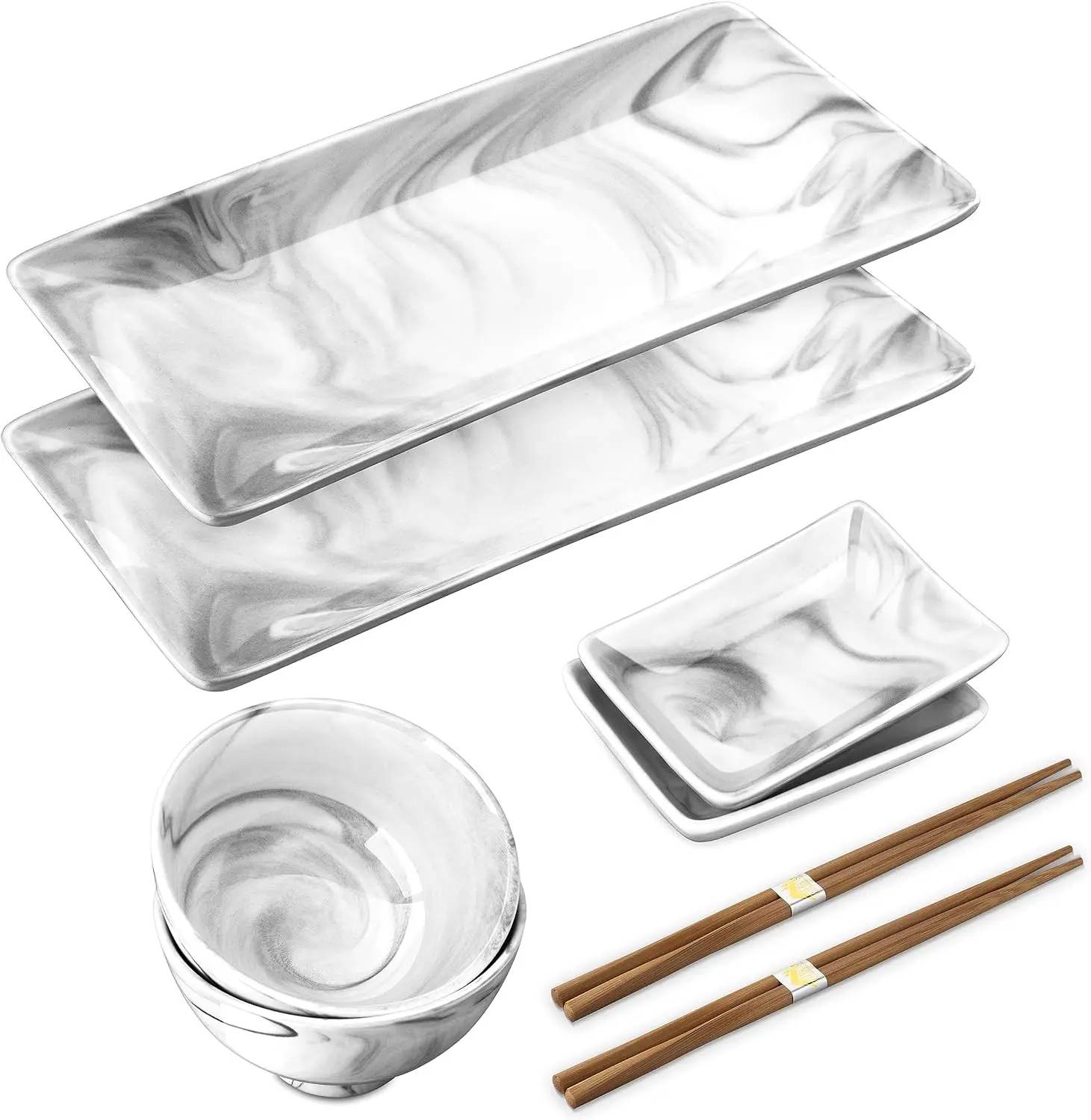 8 Piece Japanese Style Porcelain Sushi Tableware For 2 Persons With 2 ...