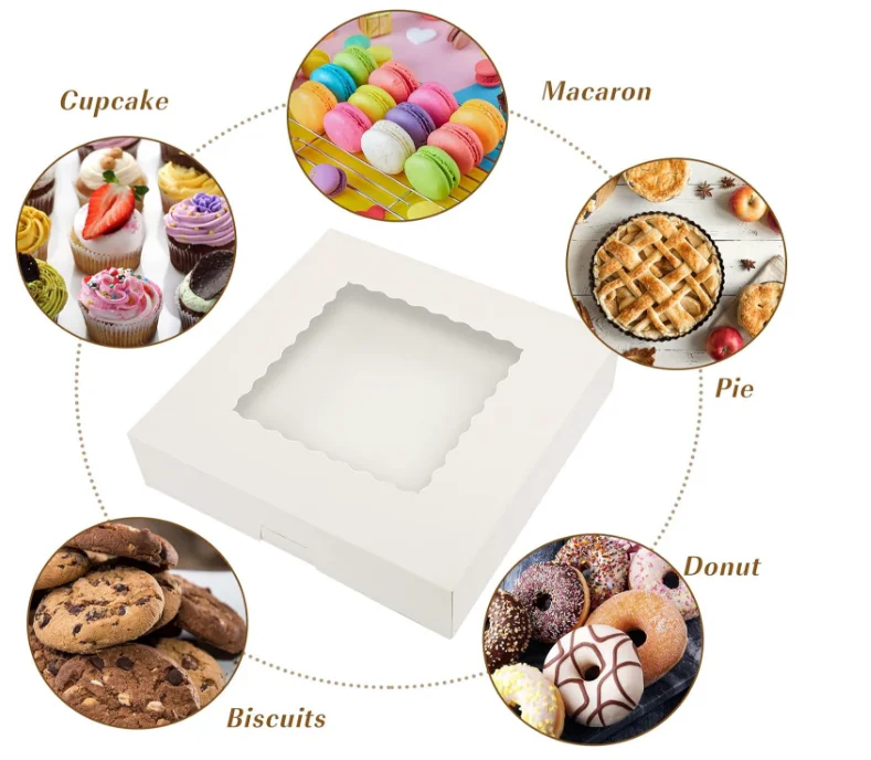 Customized Donut Boxes With Window For Bakery Stamped Macaron Box For ...