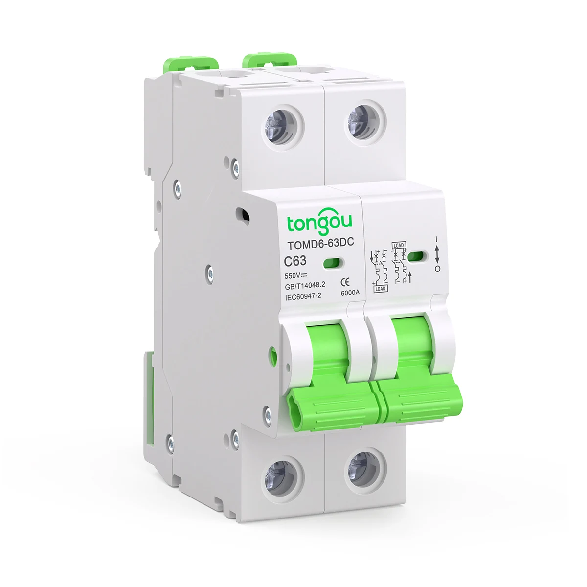 Tomd6dc-63 Mcb 2p 12v-550v Curve C Dc Miniature Circuit Breaker Solar Pv System Mcb Positive ...