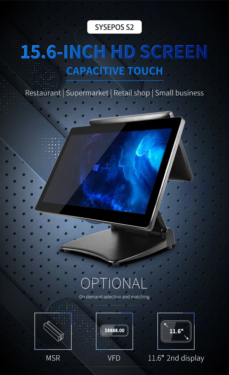 Syse Pos Model S2 New 15.6'' Pos System All Aluminum Case Dual Display ...