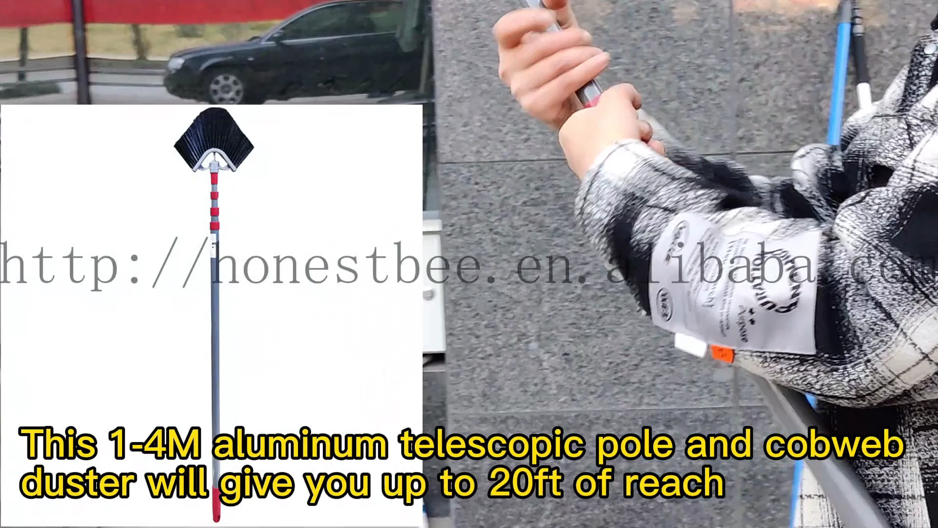 4m Long Telescoping Cobweb Duster Ceiling Brush Corner Clean High Reach ...