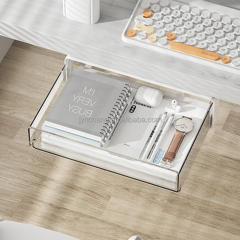 Under Desk Drawer Storage Box Self-adhesive Hidden Stationery Organizer ...