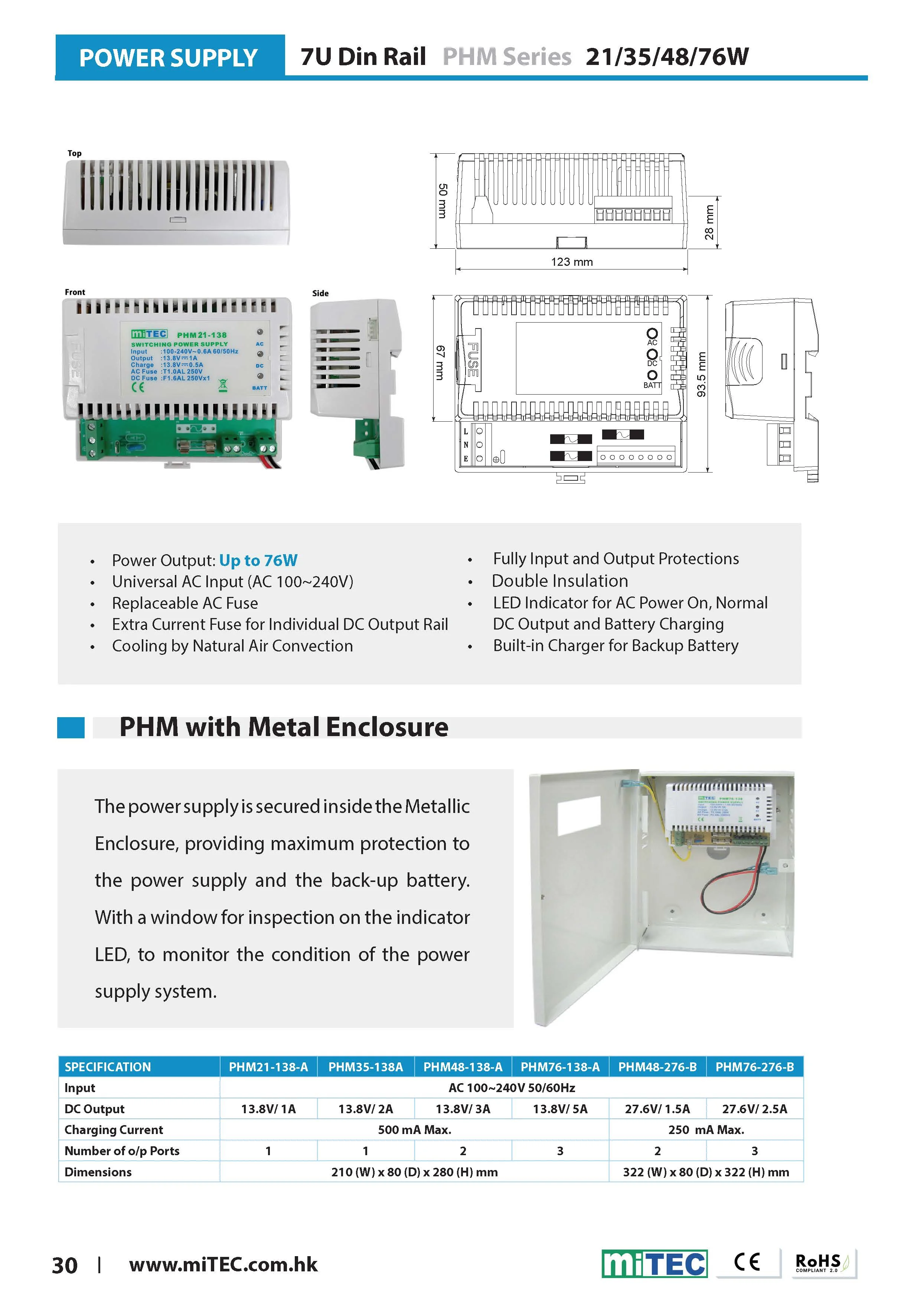 Mitec AC DC 13.8V 27.6V Metal Enclosure UPS for Security