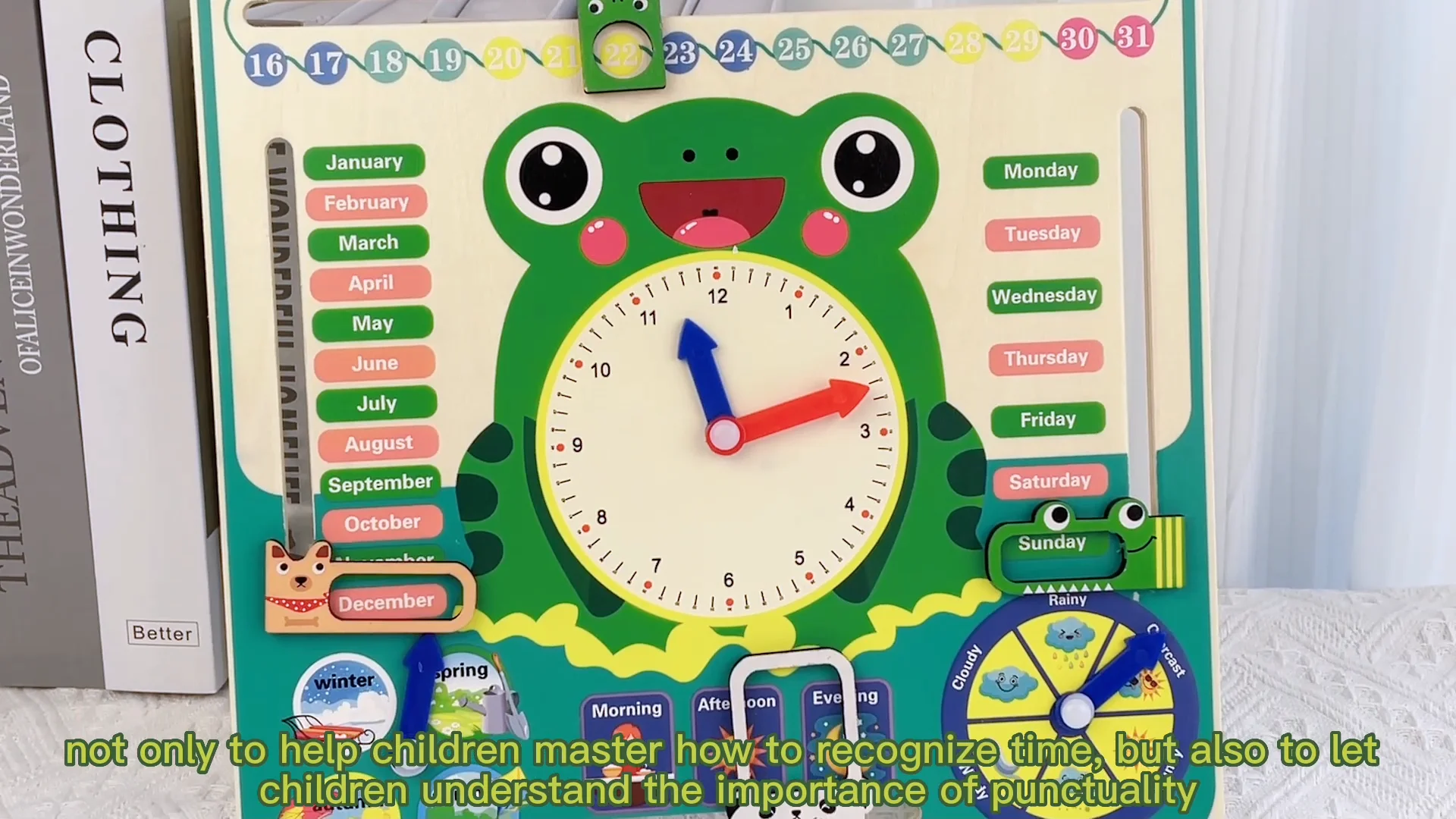 Wooden Montessori Toy Clock Calendar Weather Season Month Cognitive ...