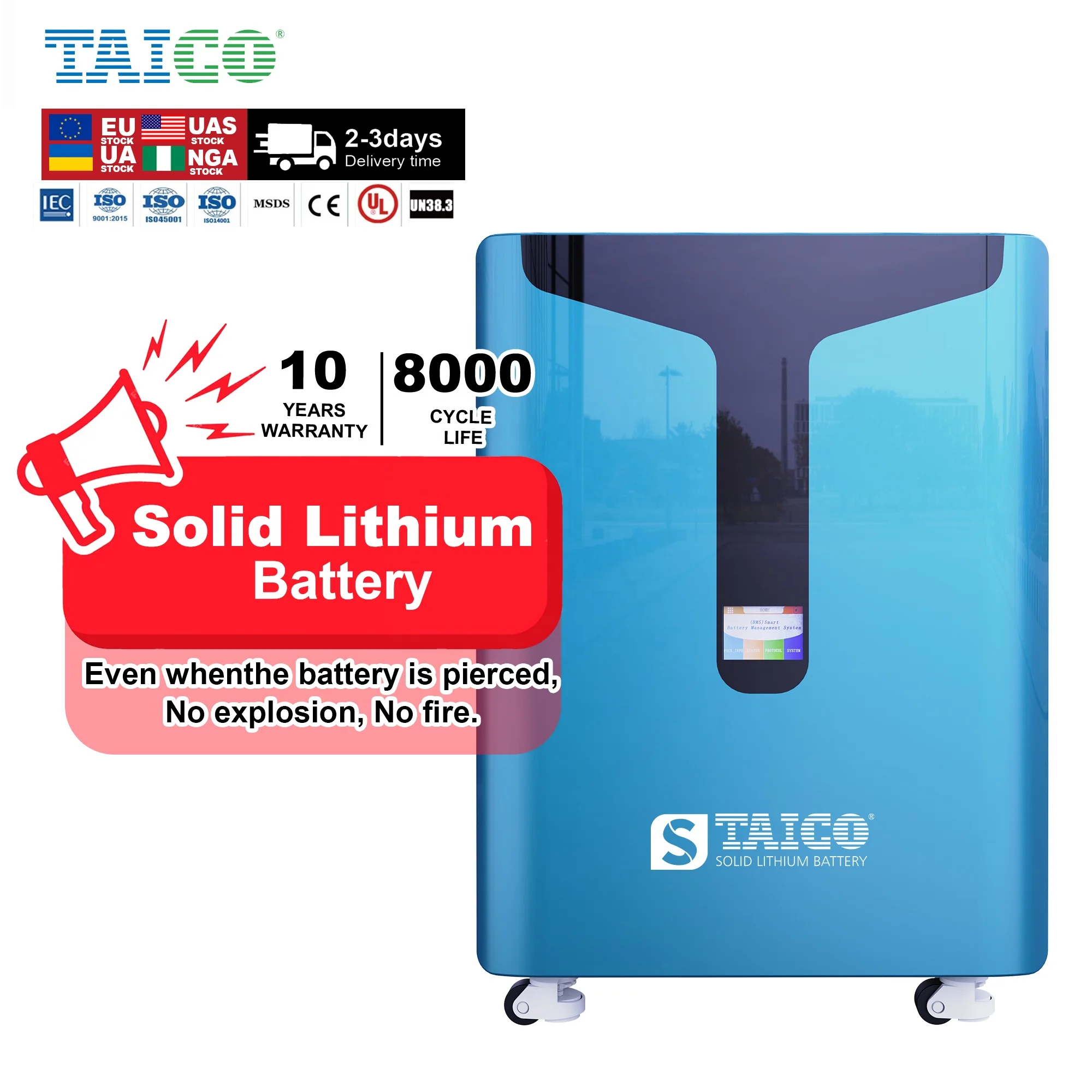 TAICO 15KWh 16KWh Home Energy Storage Battery Pack 48V 200Ah 300Ah LiFePO4 51.2V TKRB1500 ...