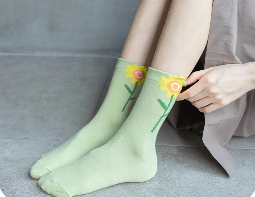Ladies Fancy Socks Cute Korean Preppy Girls Pink Tulips Custom Logo ...