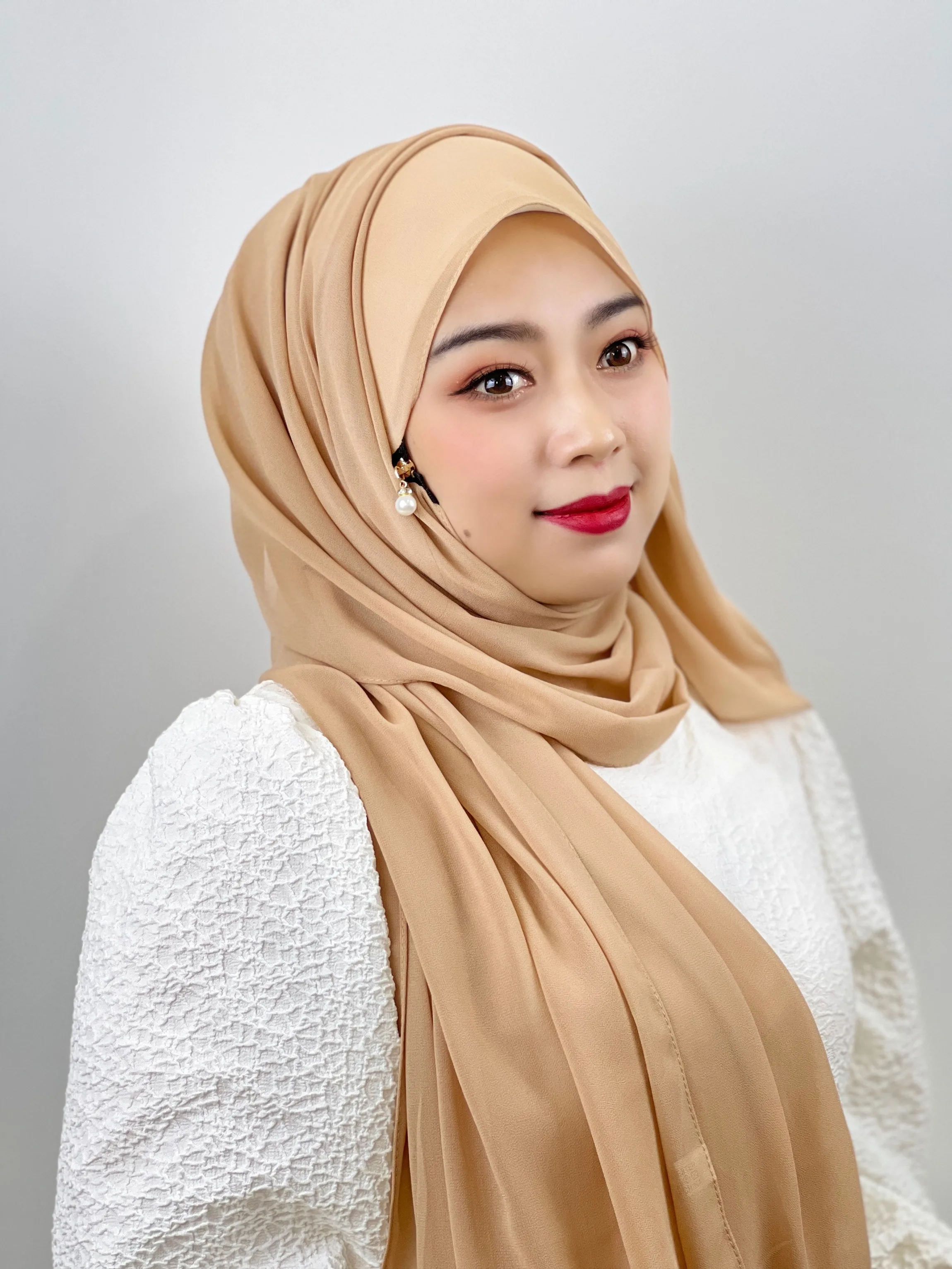 Simple Design Hijab Women Pearl Chiffon Zipper Scarves High Quality ...
