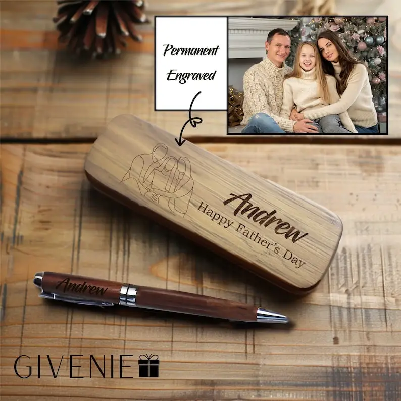 Personalized Wooden Pen Box,Father's Day Pen Gift,Family Outline ...