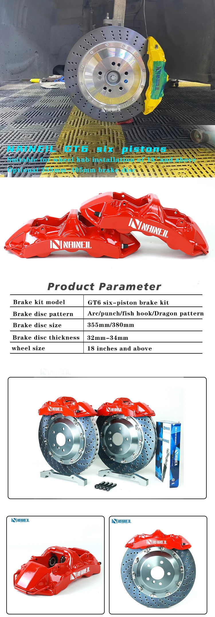 High Performance 6 Piston Auto Brake Systems 6 Pot Brake Caliper Gt6 ...