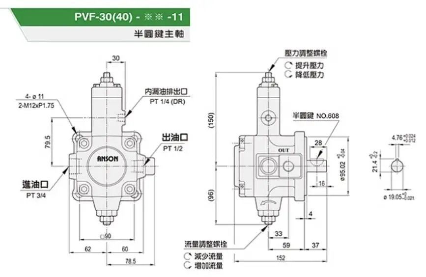 Variable vane pump spline flat key oil pump PVF-20-20-10S PVF-40-70-10 ...