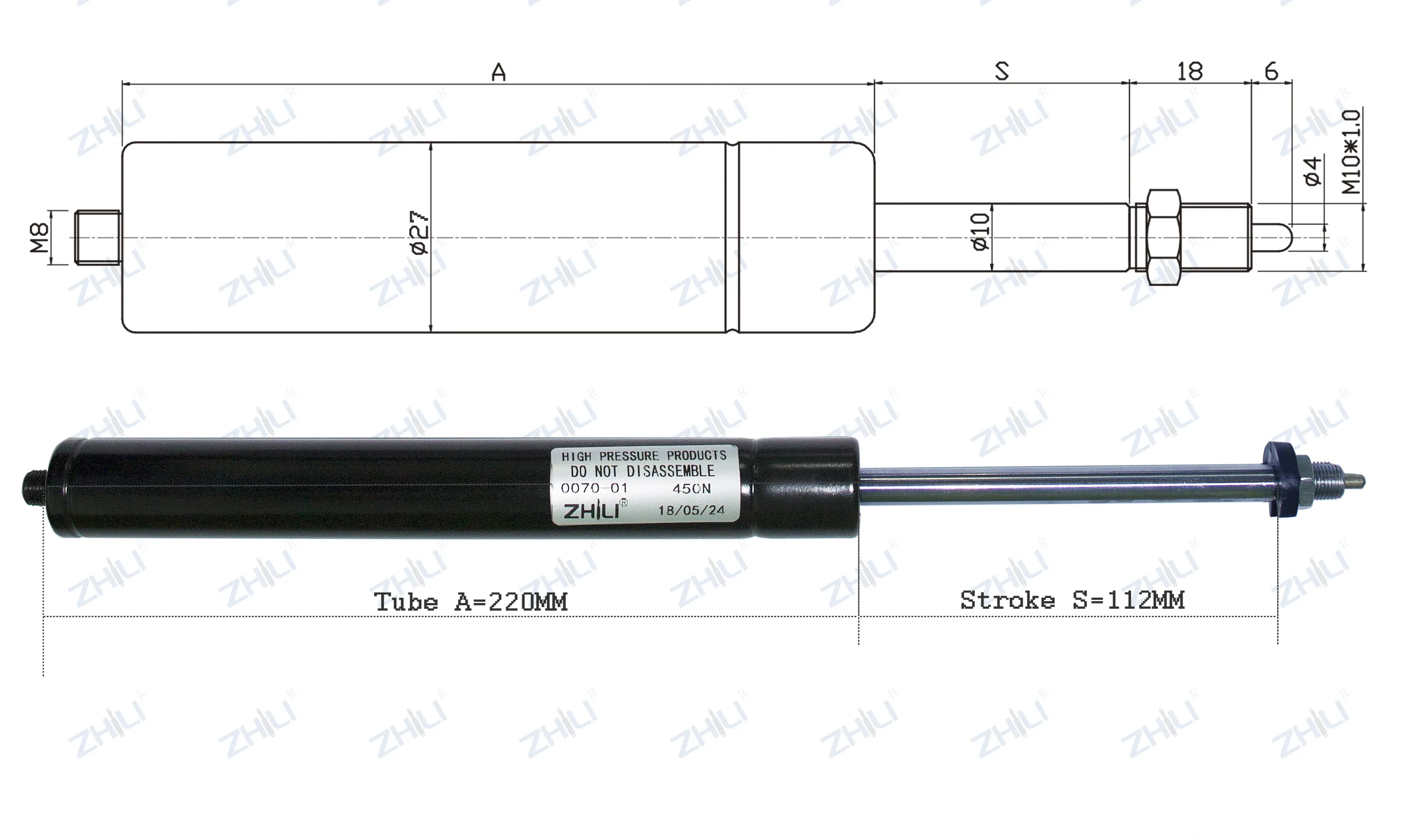 450N Lockable Gas Spring Lift for Machine - ZHILI Quality