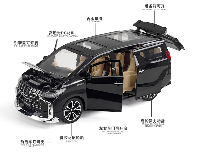 1:24 Scale Model Car Open Door Die Cast Car Metal Alphard