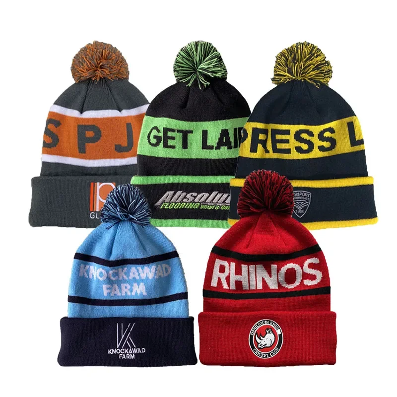 Custom Embroidery Logo American Sports Team Bobble Hats Knit Cuffed ...