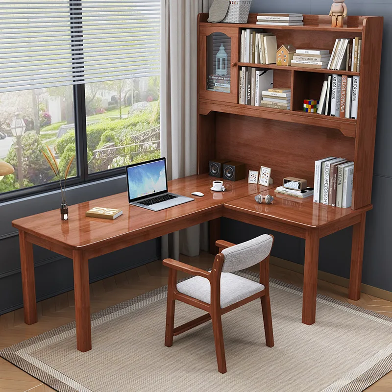 Solid wood corner desk bookcase combination student home study writing ...