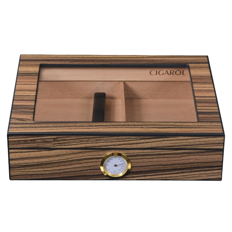 Customized Wooden Cigar Humidor Box With Lid With Humidor Hygrometer ...
