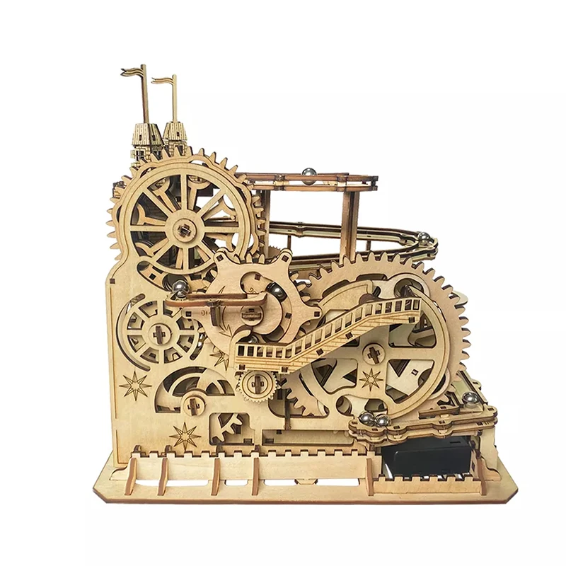 Wooden Castle Mechanical Gear Marble Running Track 3D Puzzles