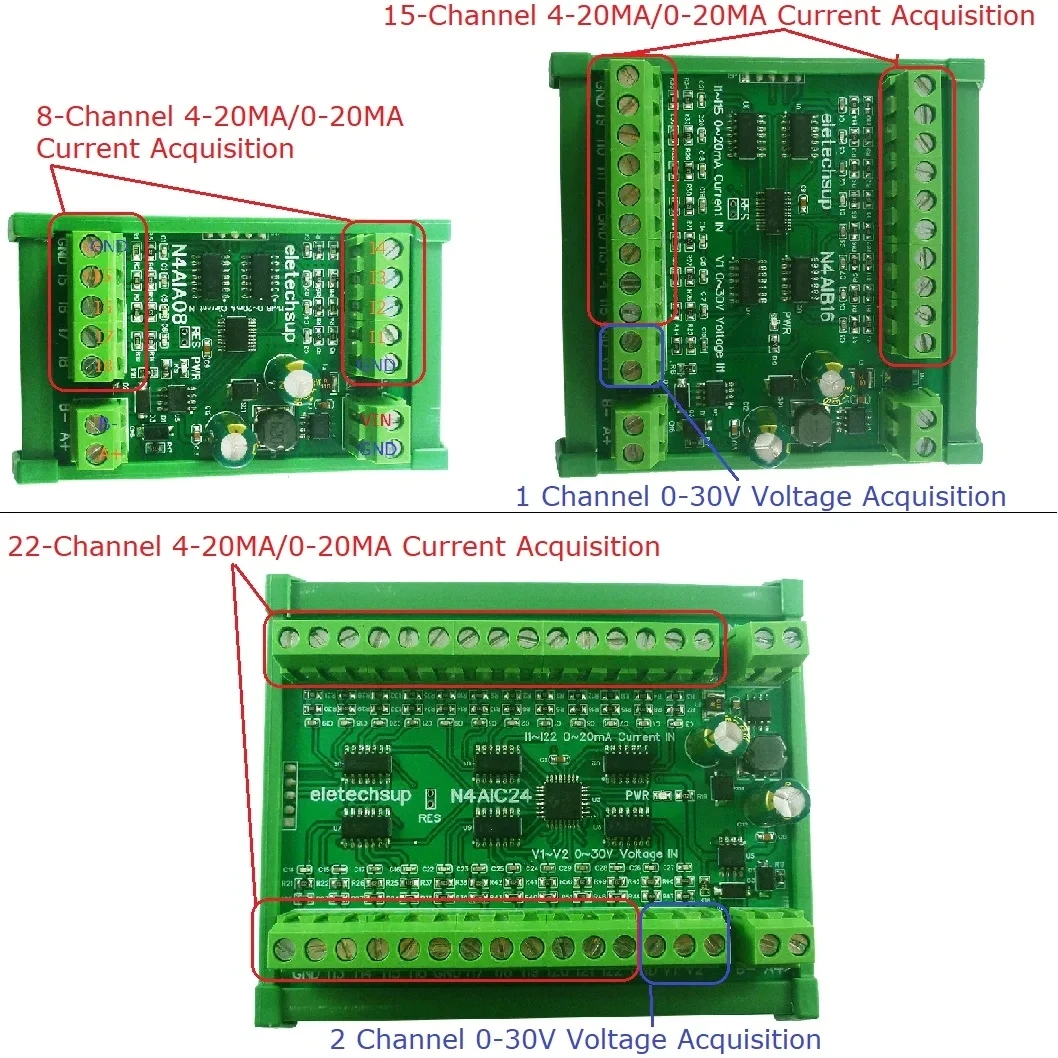 8-24ch 4-20ma To Rs485 Current Analog Input Collector Module Modbus Rtu Board For Pt100 K ...