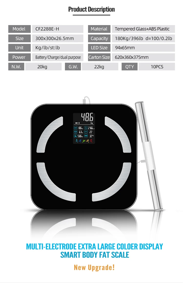 Multi Electrode Bluetooth Body Fat Scale Ios Android Customized ...