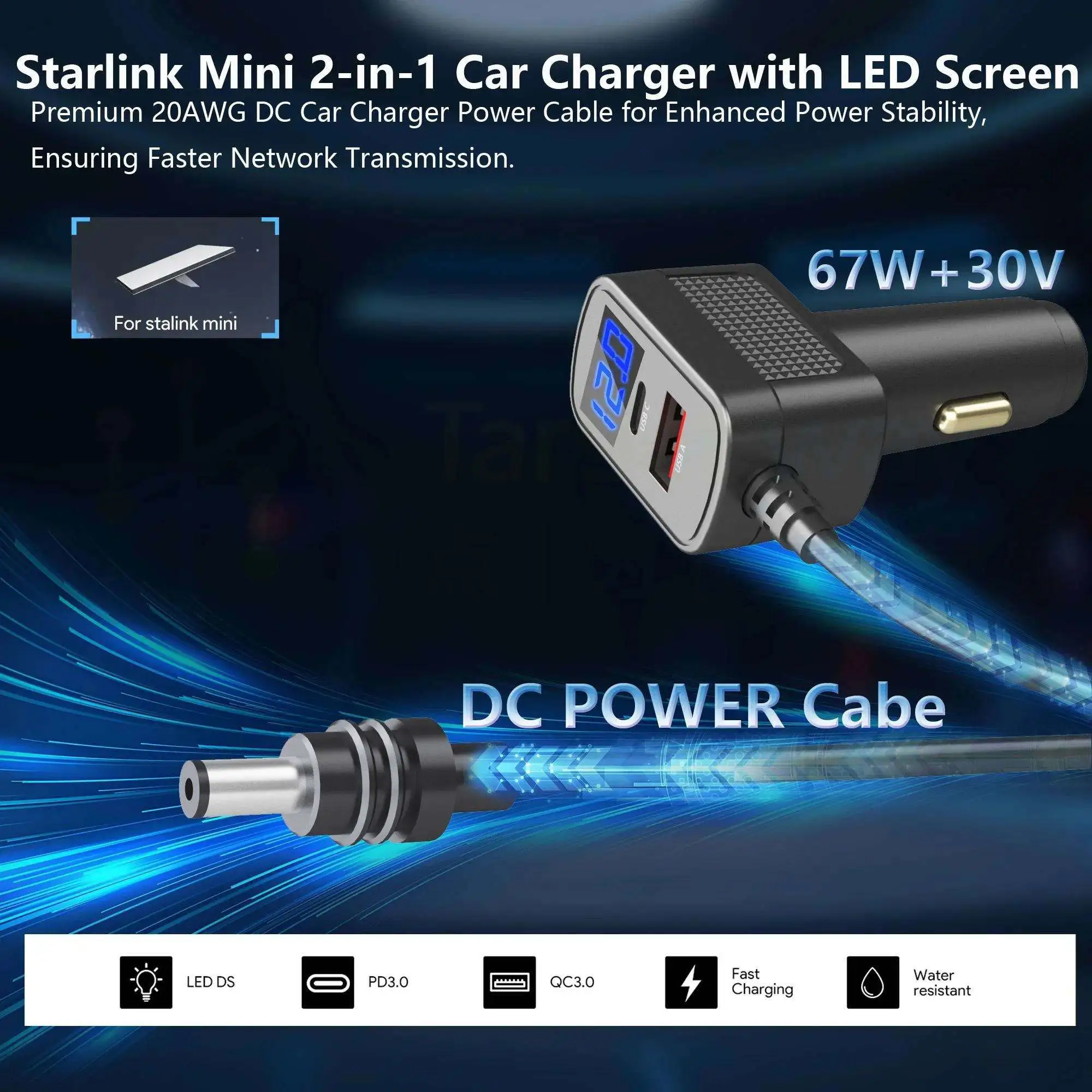 For Starlink Mini 12V-24V USB3.0 PD3.0 Port Cigarette Lighter Car ...