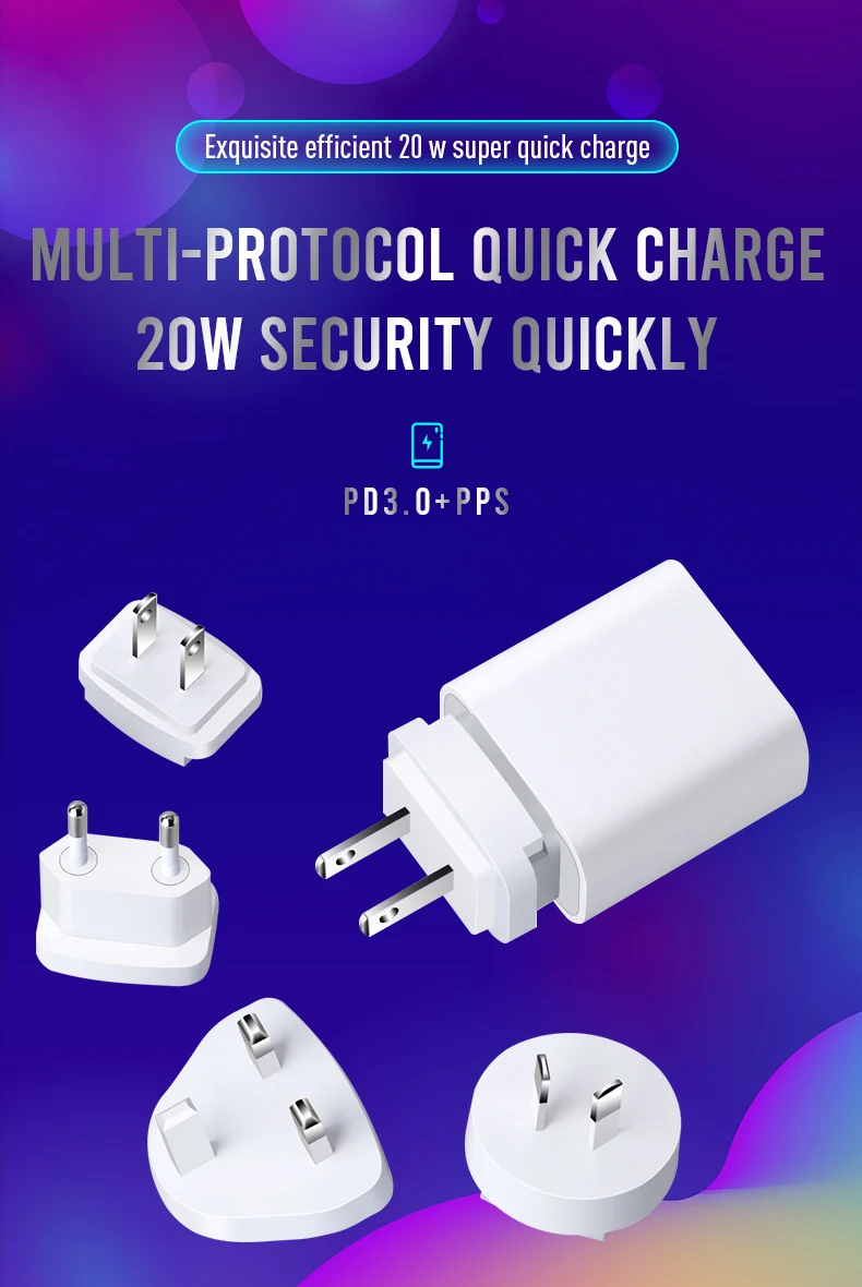 Interchangeable Wall Single Usb C Port Pd Chargers 20w For Iphone 15 ...