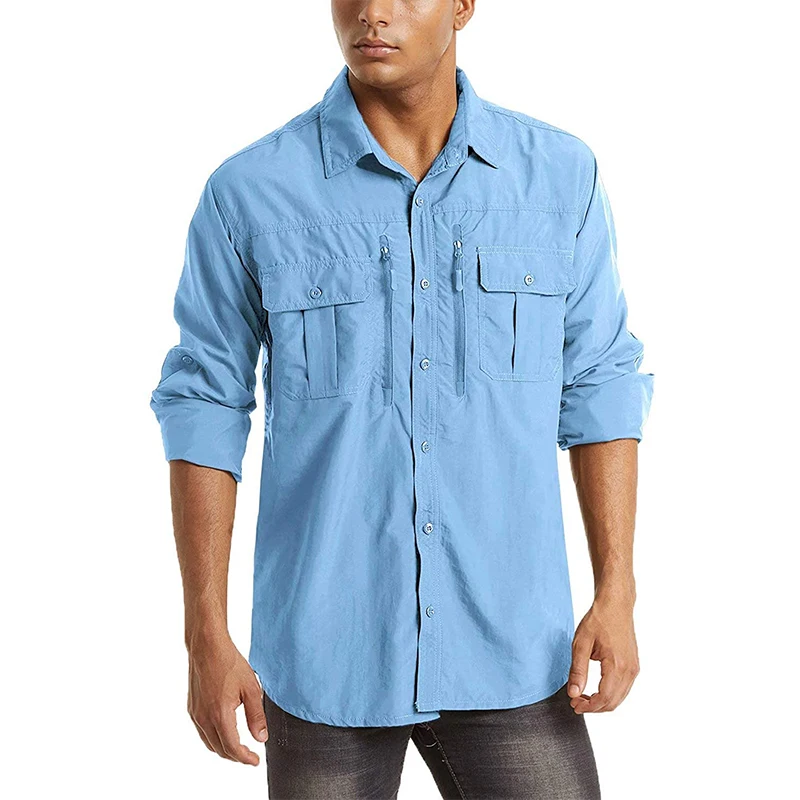 Custom Men's Fishing Shirt Summer Quick Dry Nylon Long Sleeve Button ...