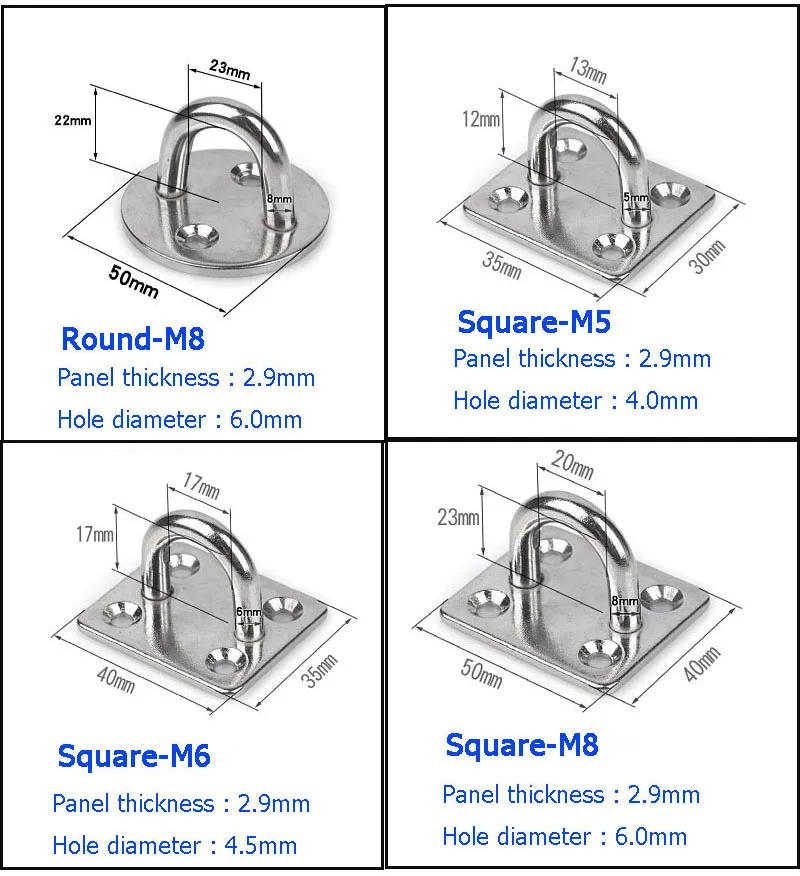 304 316 Stainless Steel M5 M6 M8 Marine Pad Eye Plates for Boat ...