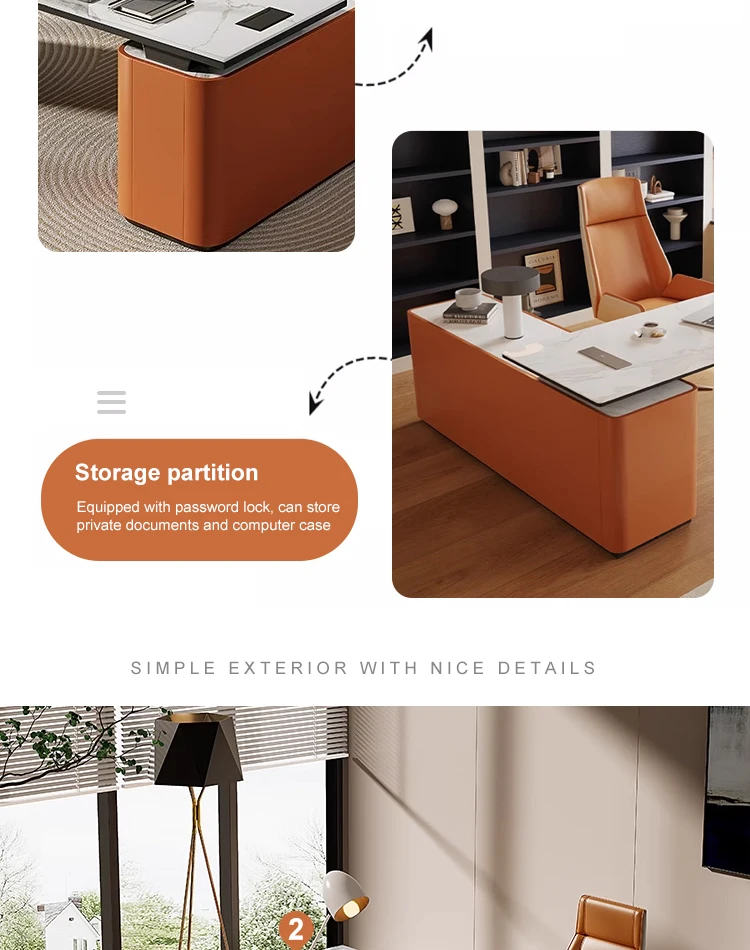 Office Furniture Luxury Design L-shaped Sintered Stone Desk High End ...