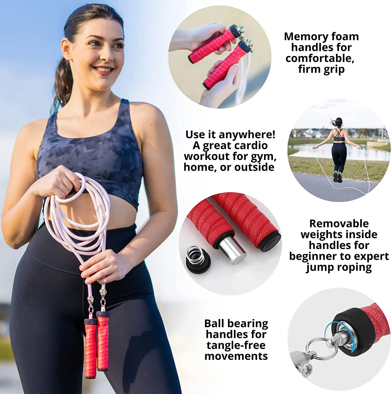 Weighted Jump Rope for Adult Fitness and Adjustable Jump Rope, Handles ...