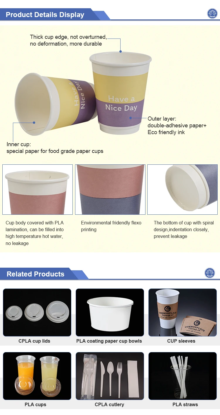 VIRTUES Custom 100% Biodegradable PLA Coated Paper Cups