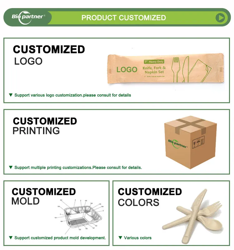 Customized Logo Compostable Sugarcane Bagasse Cutlery Disposable Pulp ...