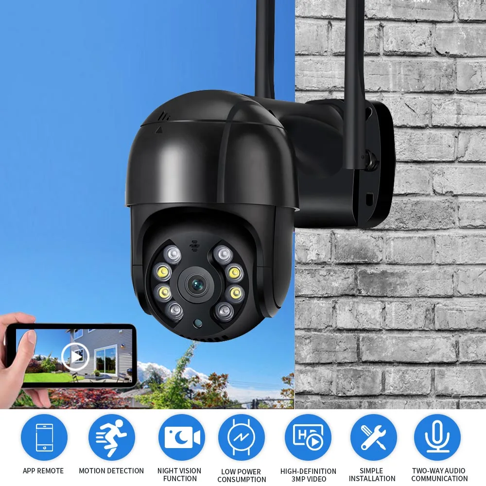 Qearim All Black Color Starlight Full Hd Outdoor Wireless Auto Motion ...