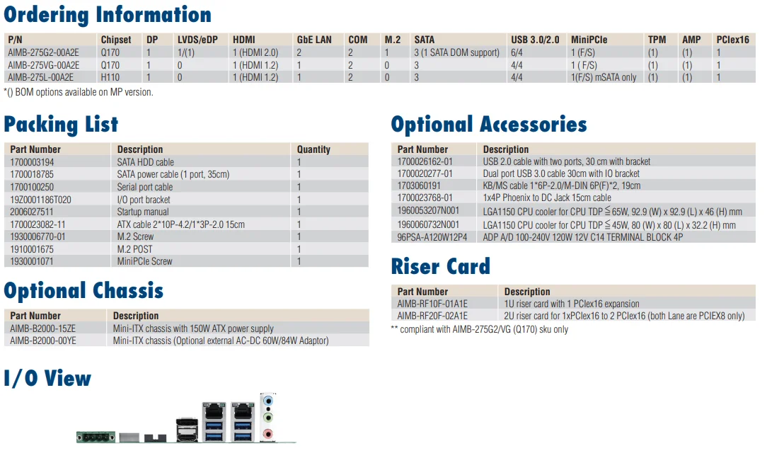 Advantech Industrial Motherboards Aimb-275 Part No.aimb-275l-00a2e - Buy Advantech Industrial ...