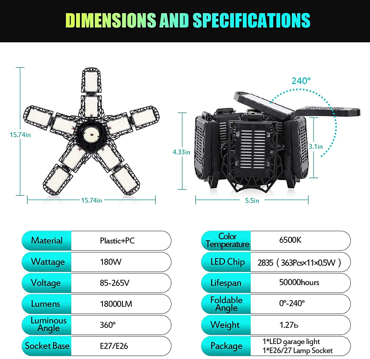 Led Garage Lights With Remote Controller 180w 18000lm Garage Lighting ...