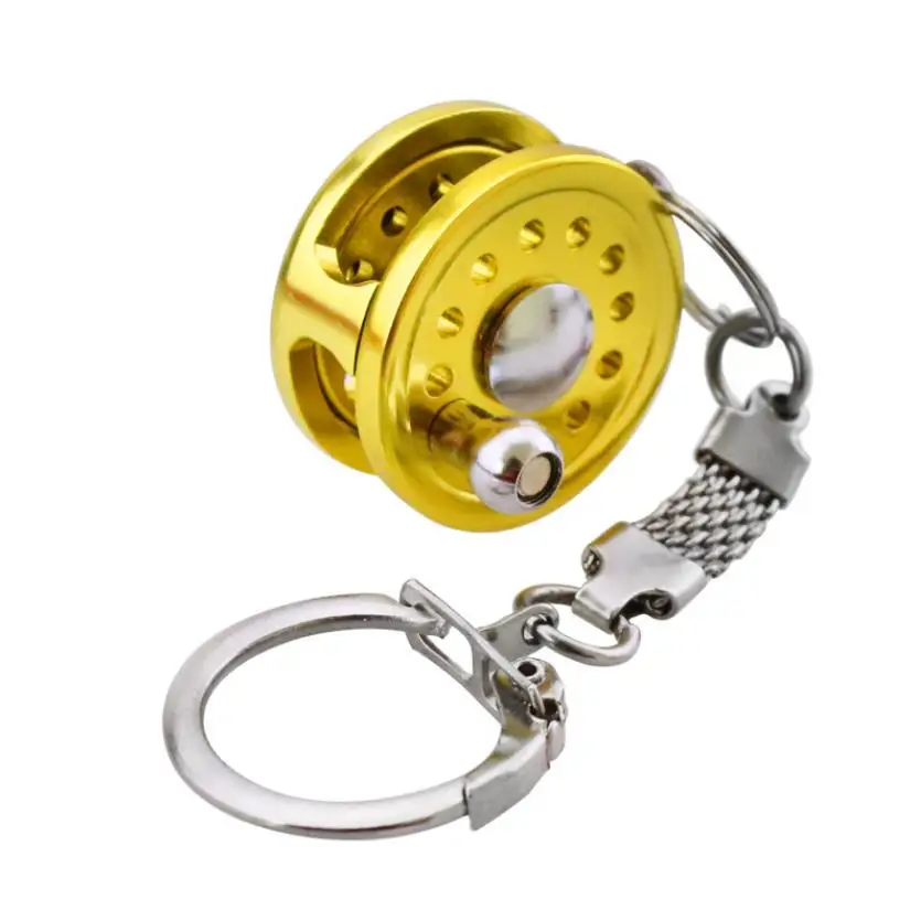Fish Wheel Keychain Gold Color Fly Fisherman Spinning Fishing Reel ...