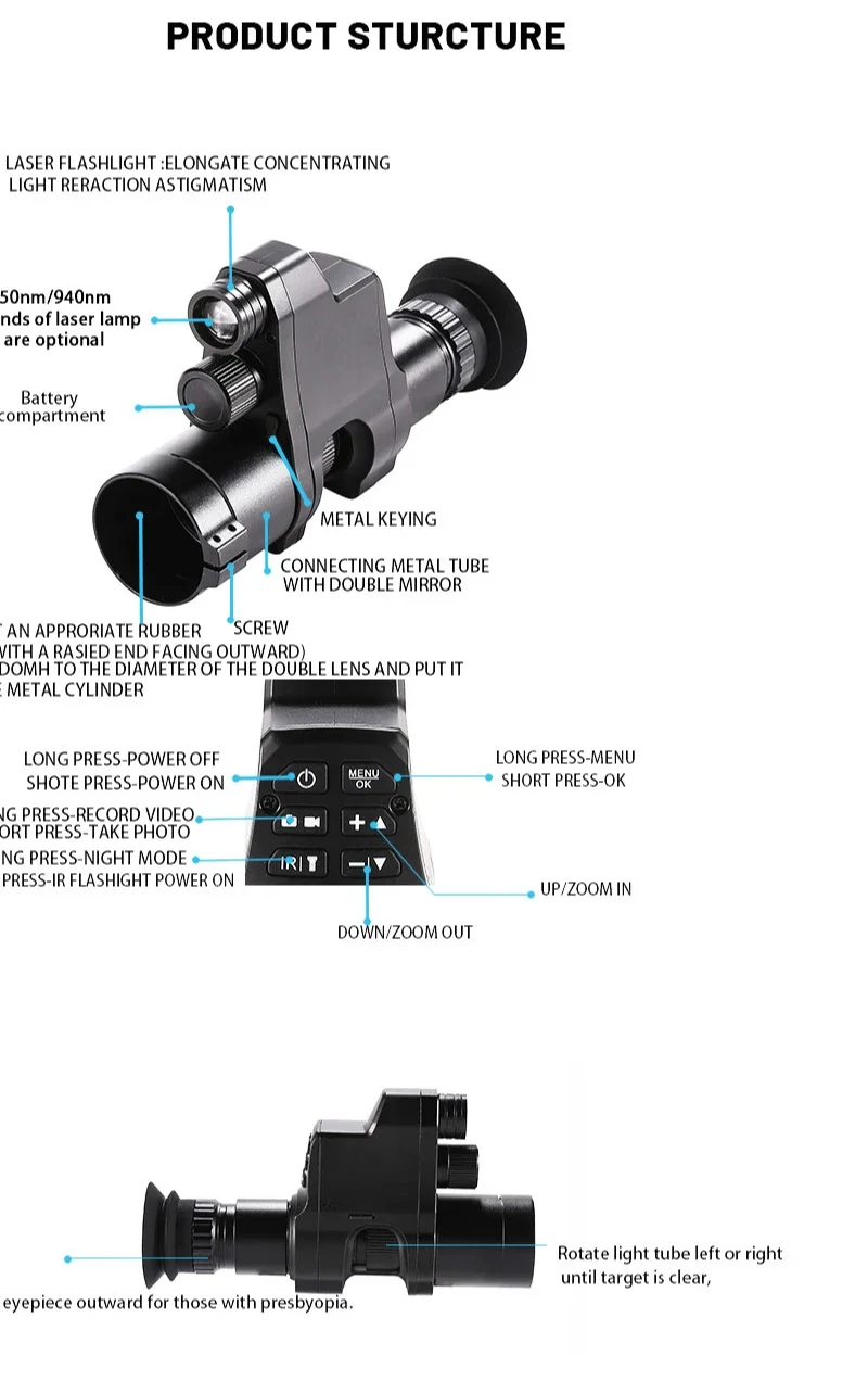 NV4A Infrared Night Vision Monocular - 4X Zoom HD Video, 300M Range ...