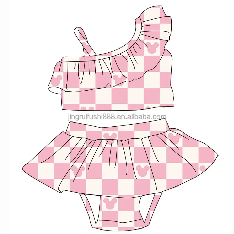 Customize Made Kids Girls Swimsuits Checkered Printed Children Fashion ...