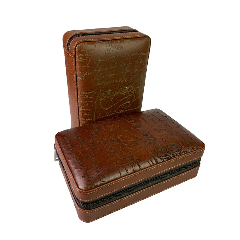 Spot Portable Cigar Box Two-layer Leather Cigars Case Set Cedar Wood ...
